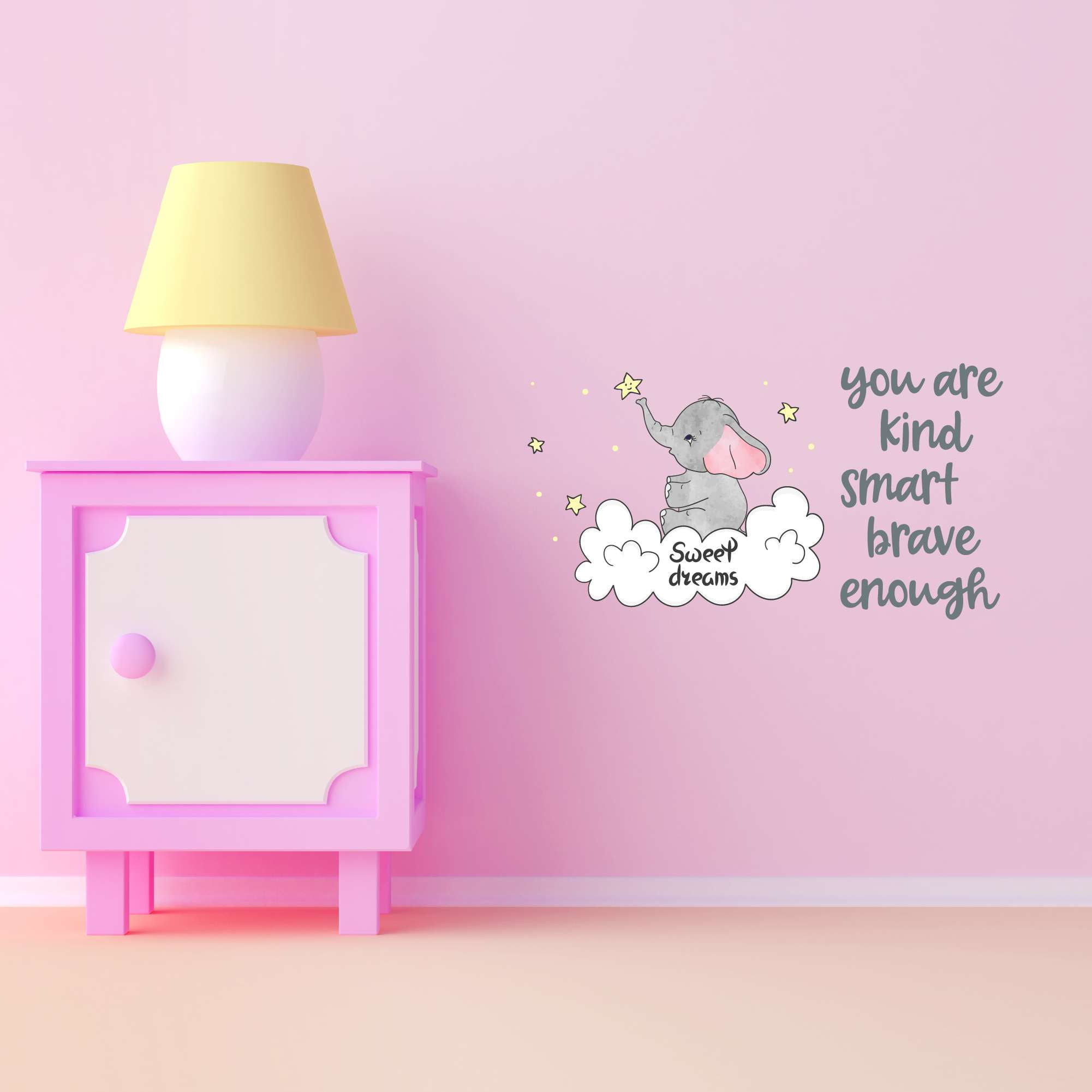 Elephant Sunshine Sweet Dreams Smart Brave Kind Enough Hugs Kisses Girls Love Beautiful Crown ...