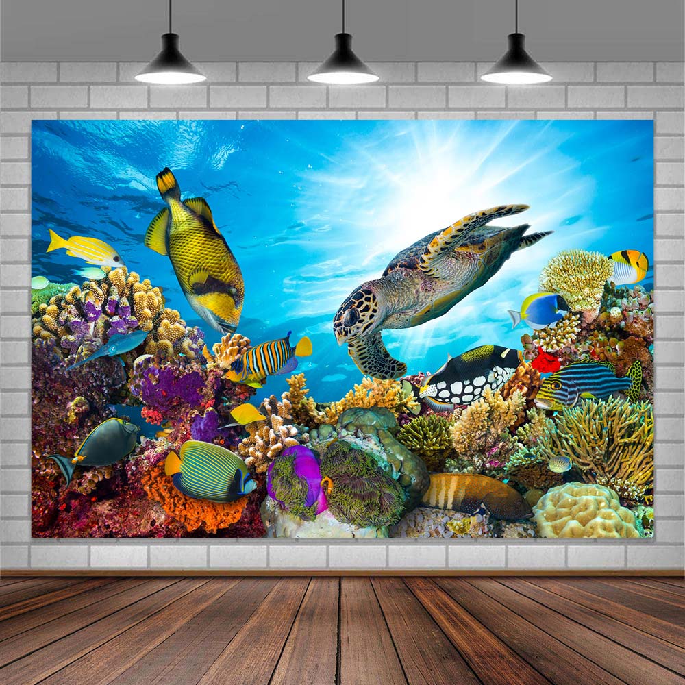 Ocean Backdrop for Photography, Nautical Sea Theme Sea Turtle Baby ...