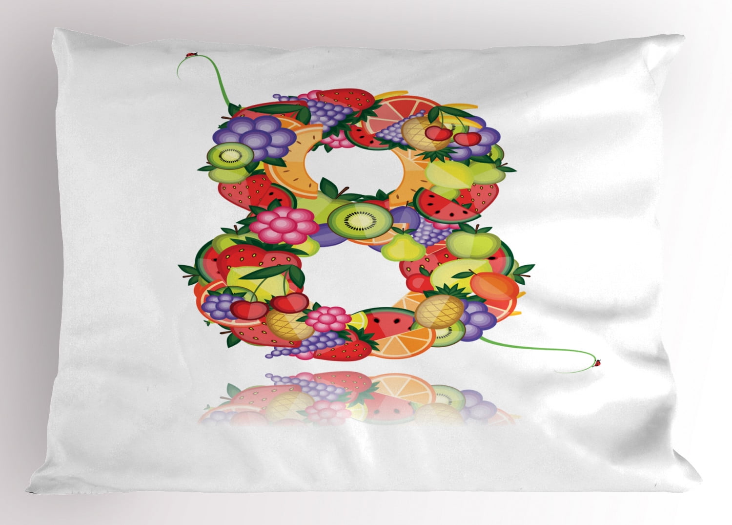 Number Pillow Sham Fruitful Eight with Avocado Lemon Watermelon Grapes ...