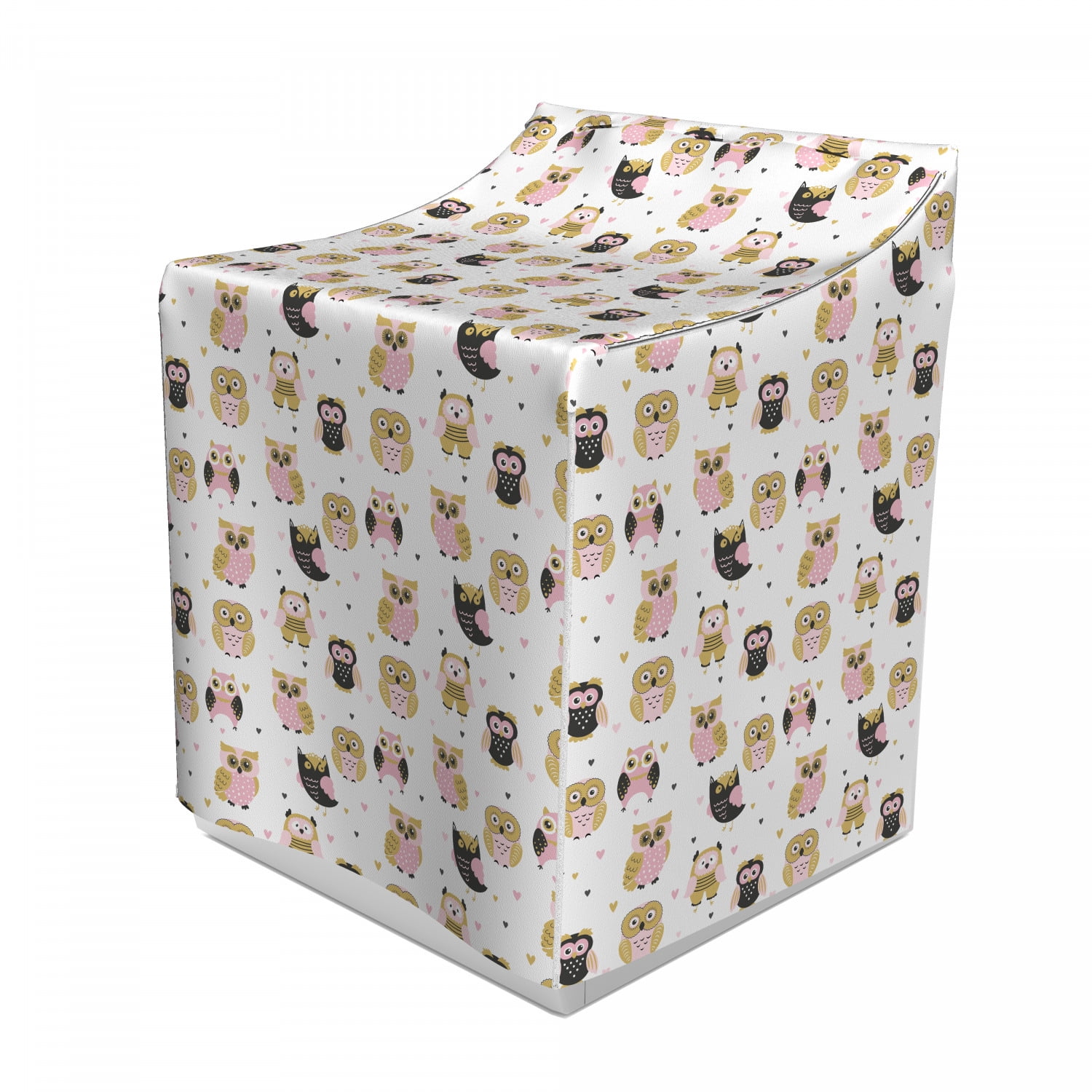 Cartoon Washer Cover, Funny Owls Nocturnal Forest Animals in Hearts ...