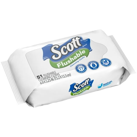 Scott Flushable Wipes, Fragrance-Free, Soft Pack with 51 Wet Wipes ...