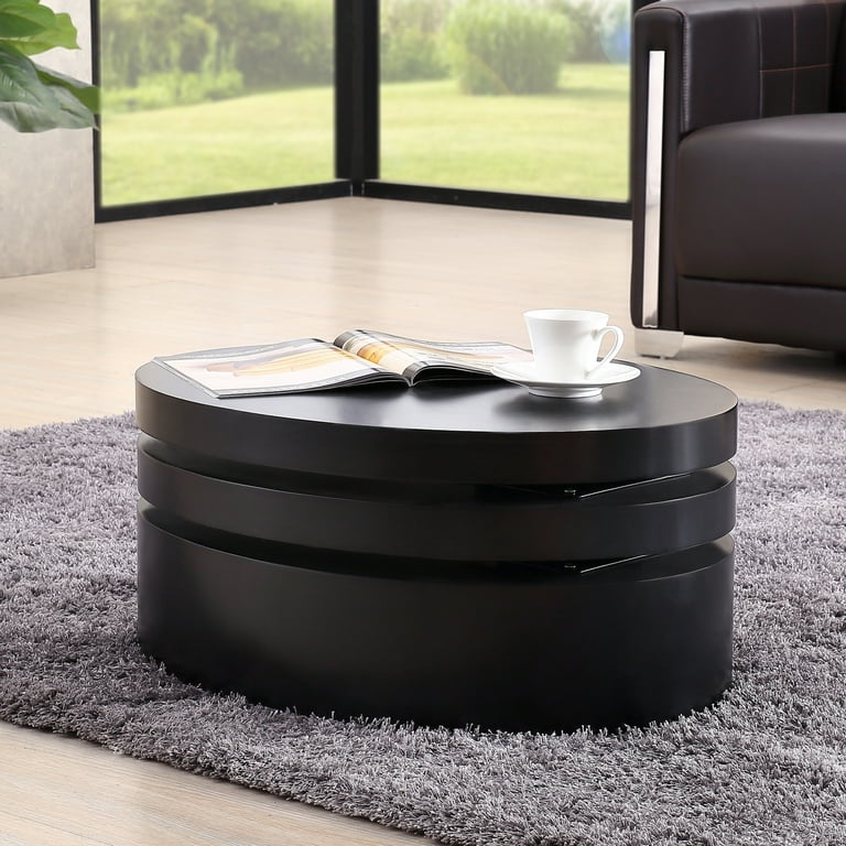 White Round Coffee Table Rotating Contemporary Modern Living Room ...
