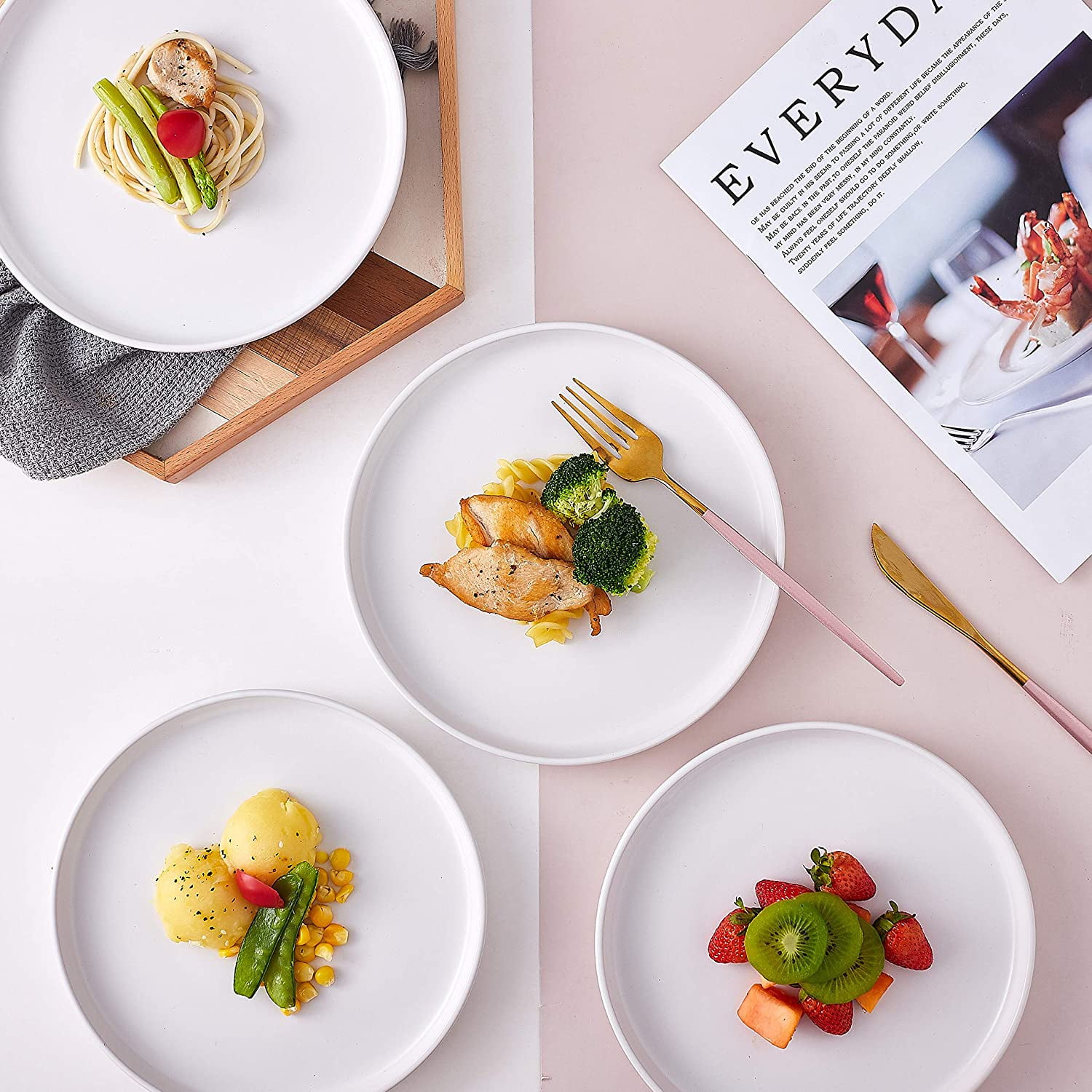 Bruntmor Set Of 4 Elegant Matte 8" Round Ceramic Restaurant Serving ...