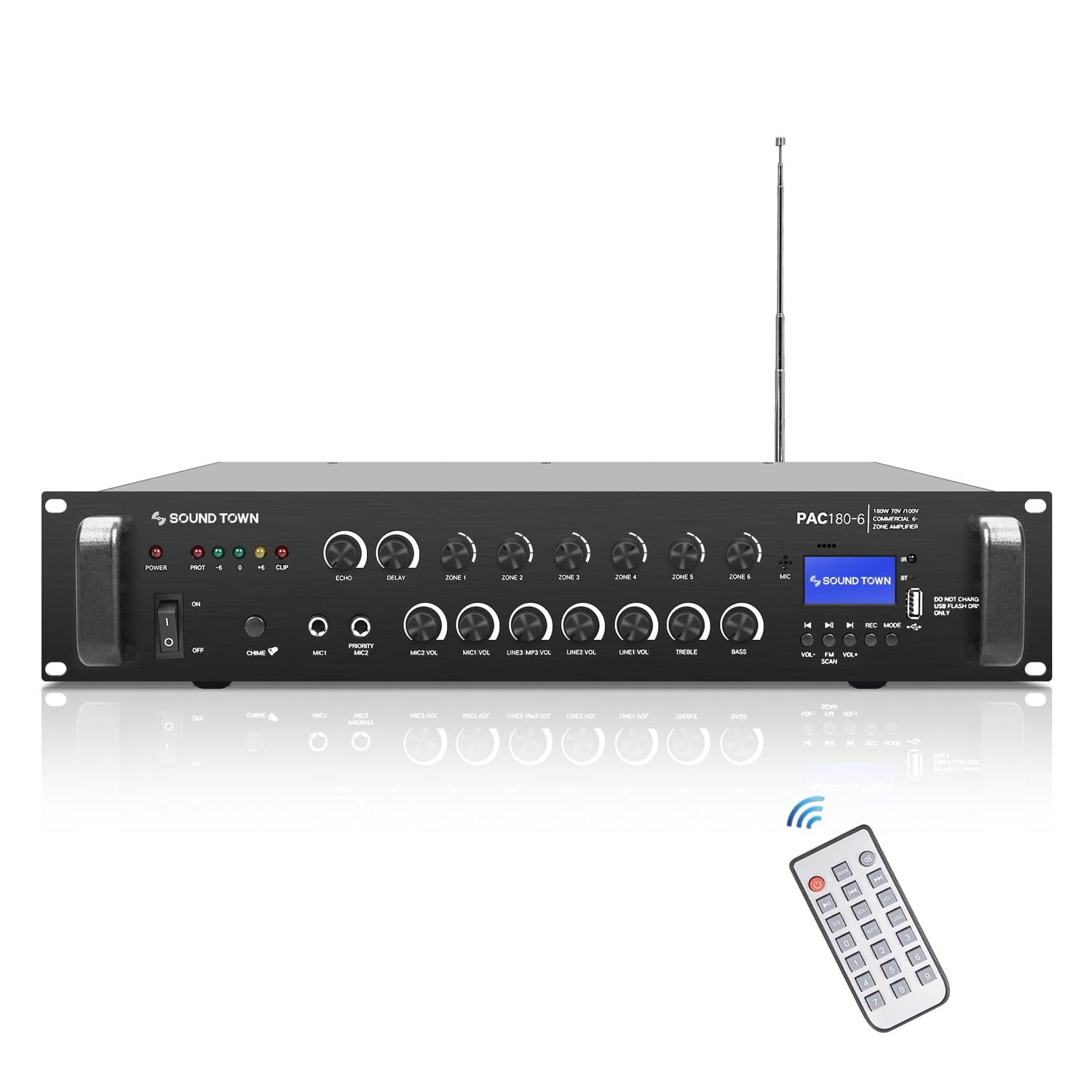 Sound Town 180W 6-Zona 70V/100V amplificador de potencia comercial con ...