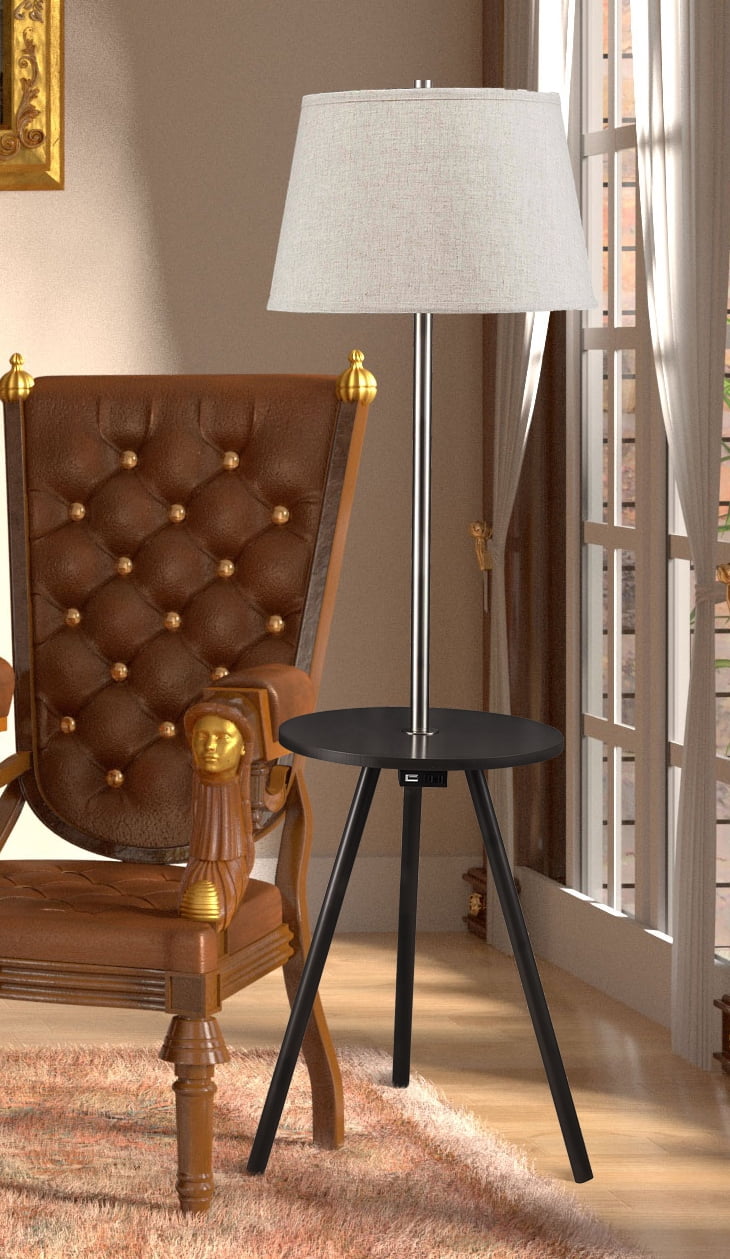 CoSoTower 57" Round Sofa Side Table W/ Lamp and Power Station, 1.56/9.9 ...
