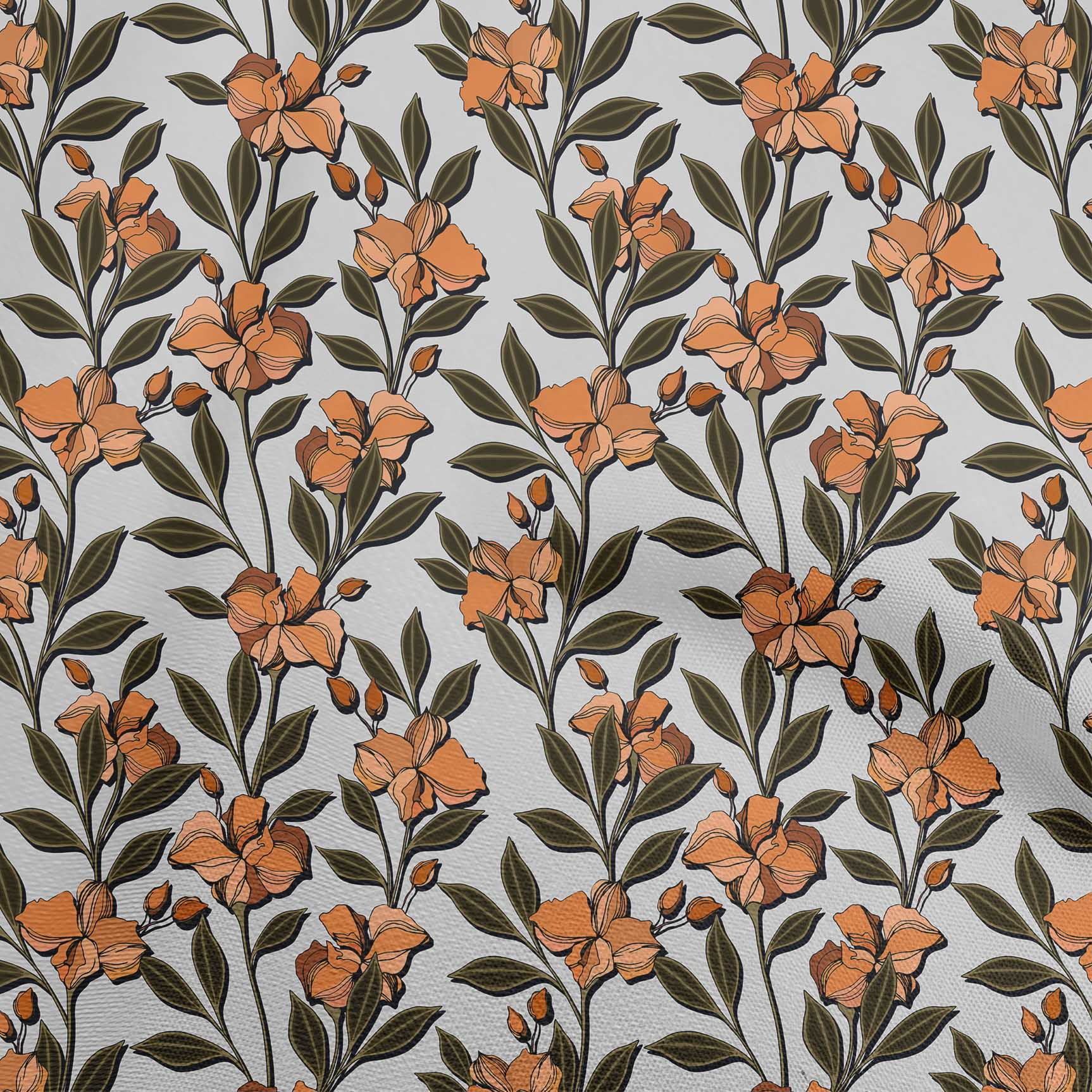 oneOone Silk Tabby Rust Brown Fabric Floral Retro Sewing Fabric By The ...