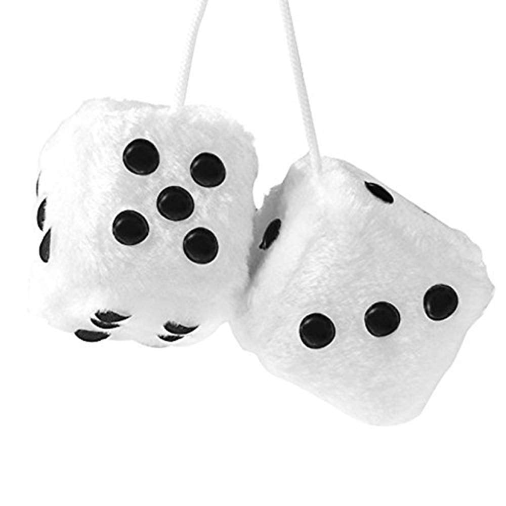 Pair of Retro Square Mirror Hanging Couple Fuzzy Plush Dice with Dots ...