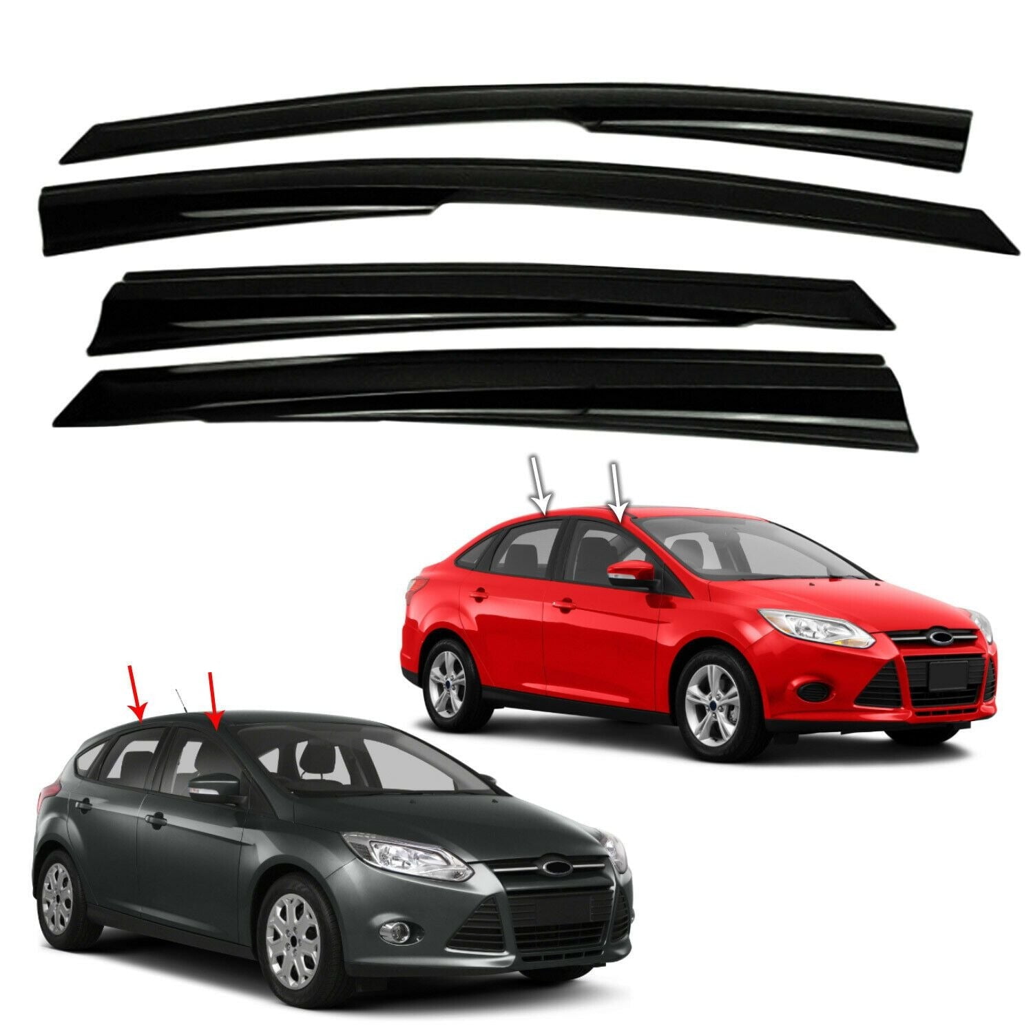 Window Visor Vent Sun Shade Rain 4 Pcs Fits Ford Focus Sedan Hatchback ...