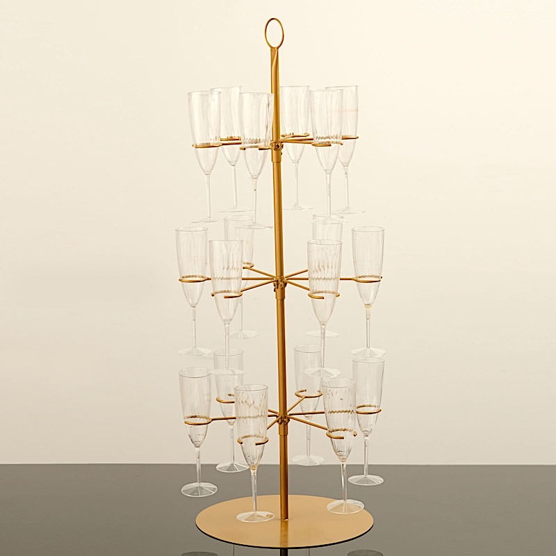 BalsaCircle 33" Gold 3-Tier Metal Wine Glass Display Stand Champagne ...
