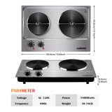 Cusimax Small Counter Stove, 1800W Dual Burner, Modern Stainless ...