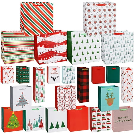 Christmas Wrapping Bags, 24 Packs Assorted Size Art Paper Gift Bags Set ...