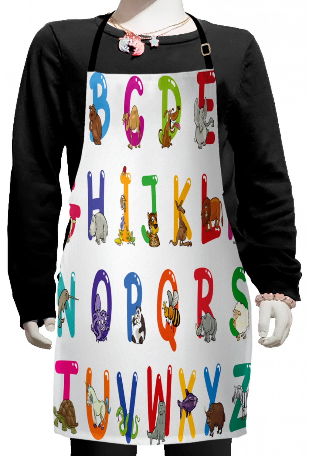 Alphabet Kids Apron, Nursery Educational Graphic of Cartoonish Animals ...