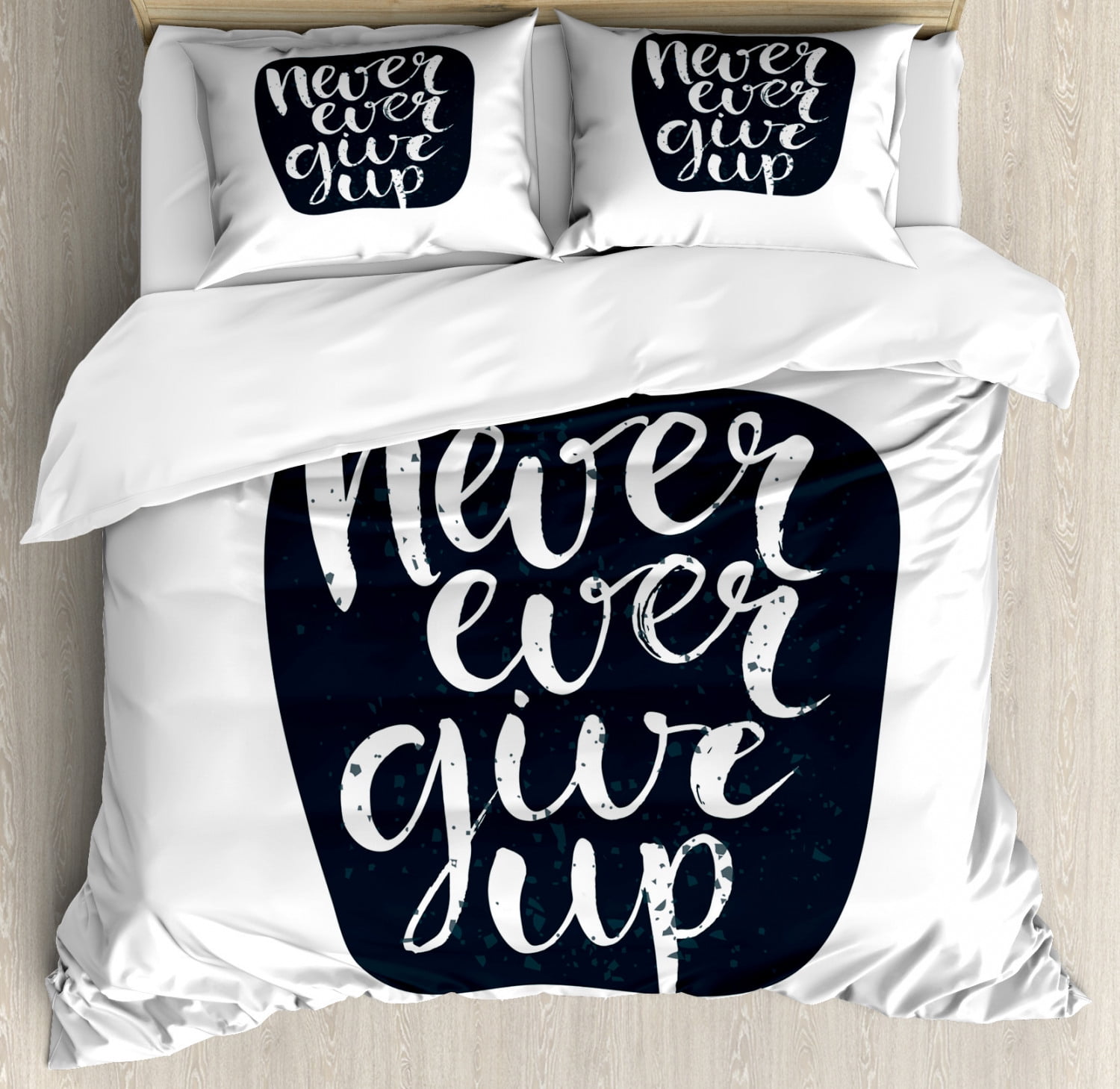 Motivational King Size Duvet Cover Set, Never Ever Give Up Quote with ...