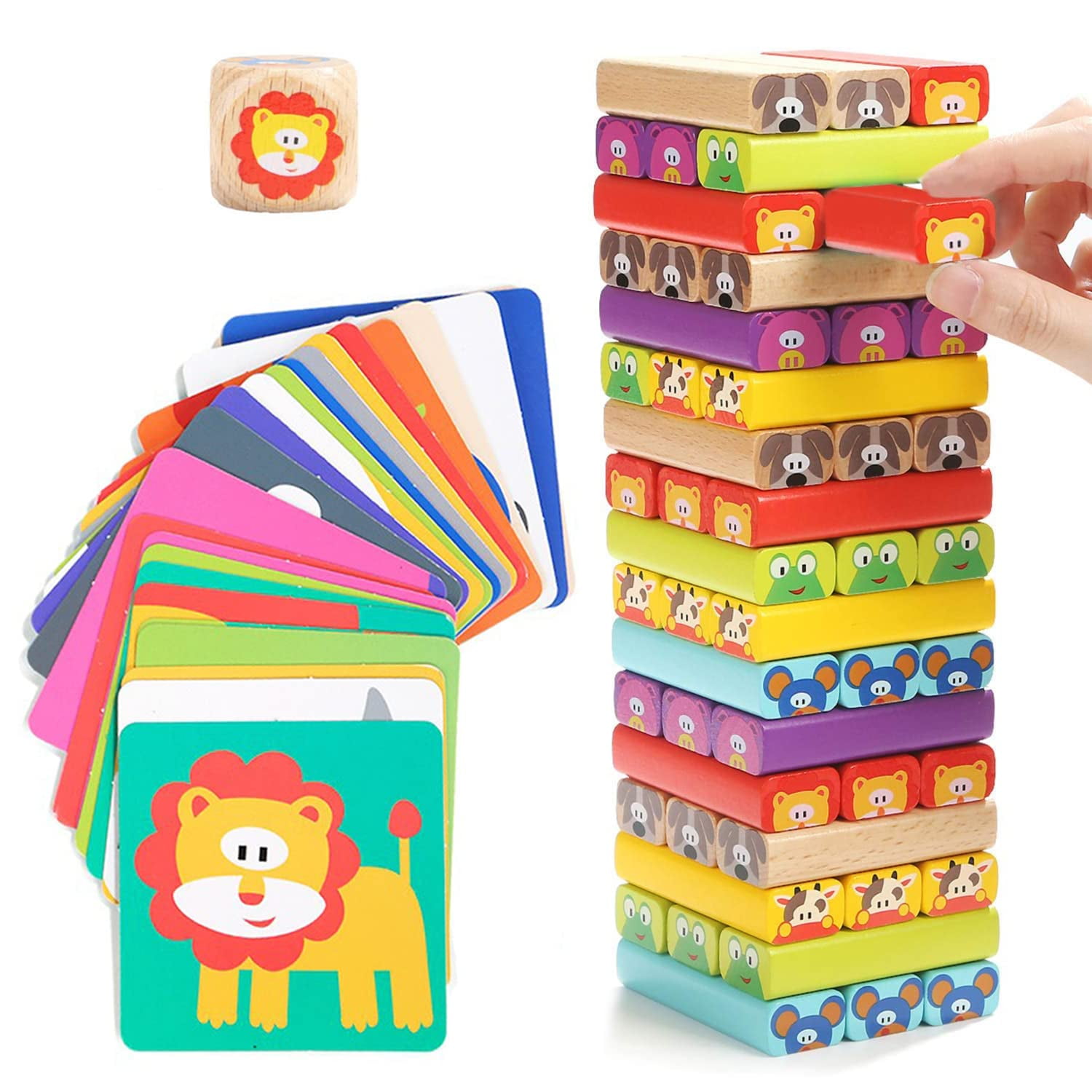 Hweilai 1 set of 4 in 1 Wooden Tumbling Tower games with animals and ...