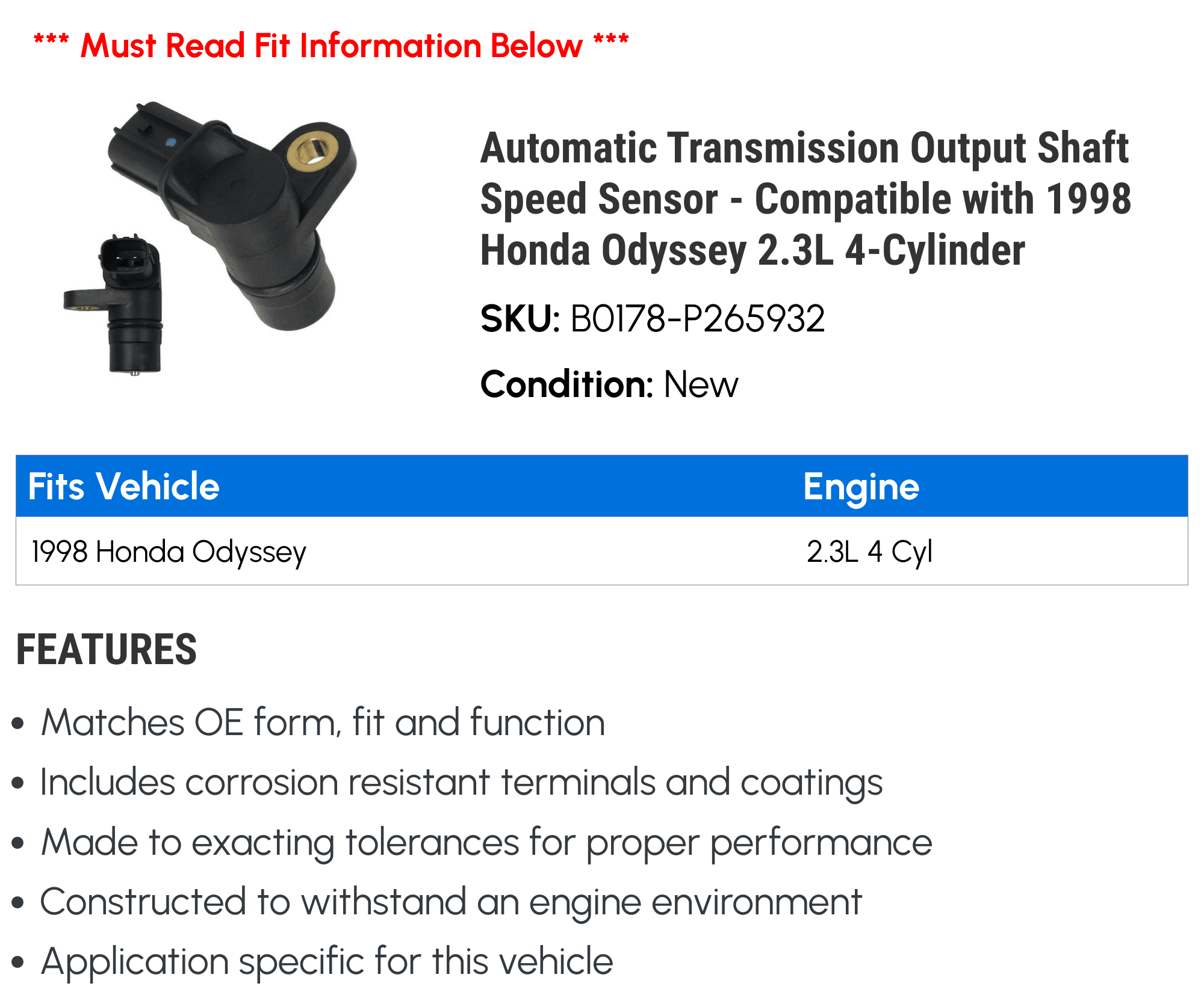 1998 Honda Odyssey Transmission Sensors