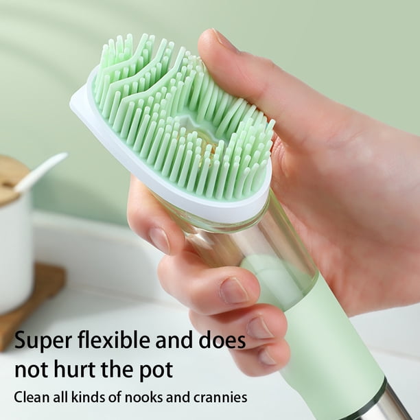 Dishes Brush Dispenser Handle Dishwashing Brushes ABS Stainless Steel ...