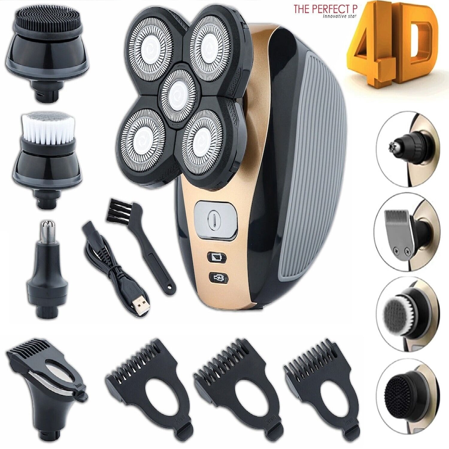 5-In-1 Rotary Electric Shaver 4D Rechargeable Bald Head Hair Beard ...