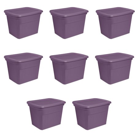 Sterilite Lidded Stackable 18 Gallon Storage Tote Container, Purple, 8 ...