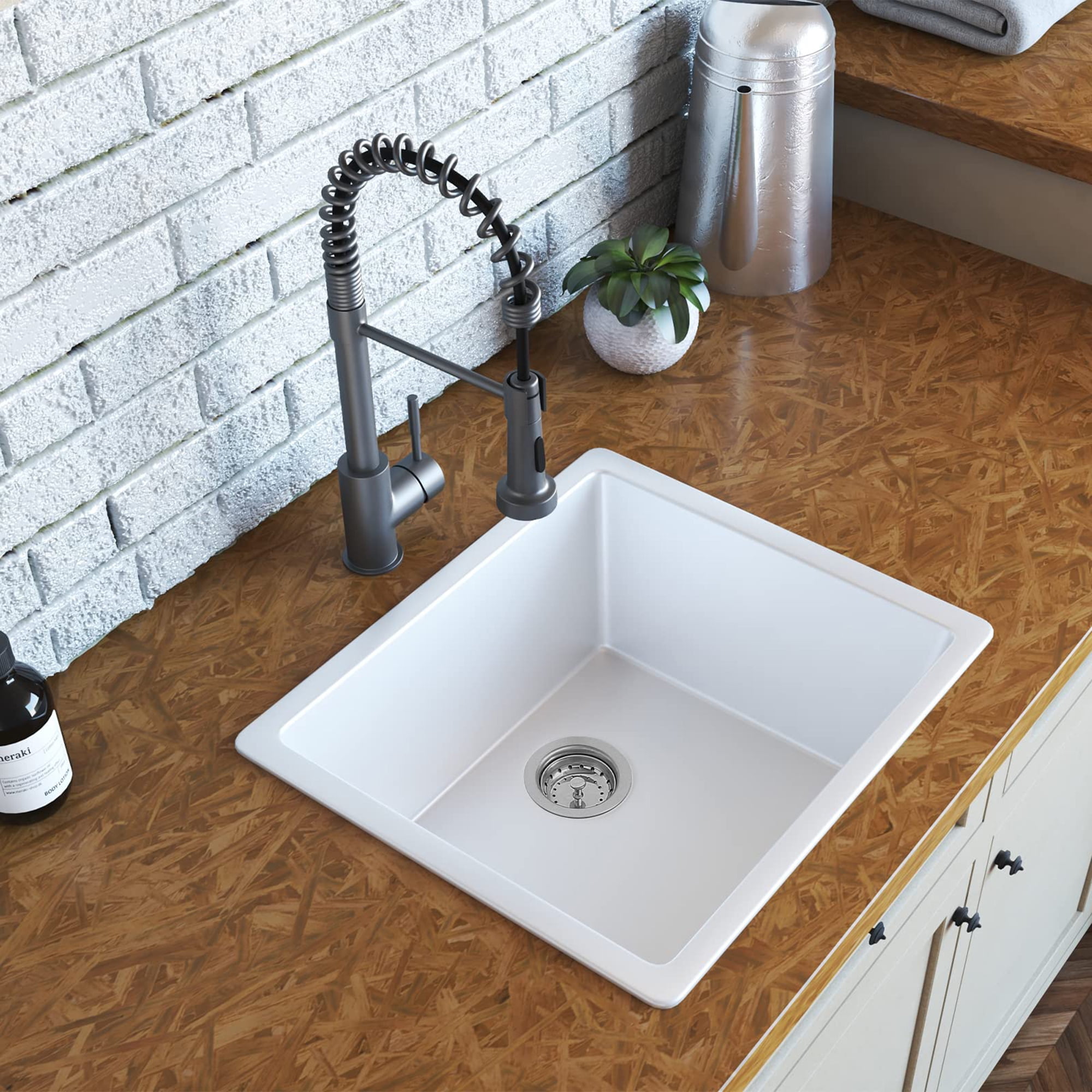 21 Inch White Topmount Sink, Single Bowl Ceramic Apron-Front Kitchen ...