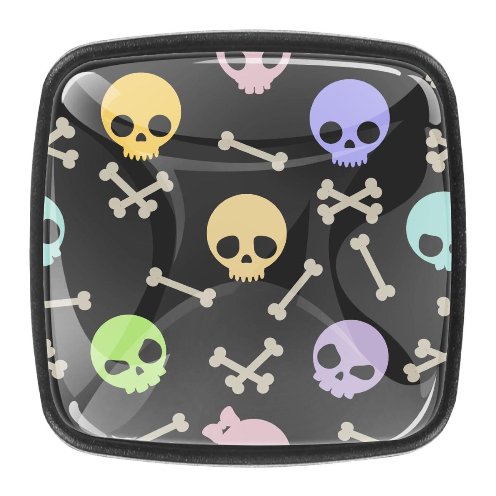 4 Pcs Square Cabinet Handle Cupboard Knob Drawer Pulls Handle Skull ...