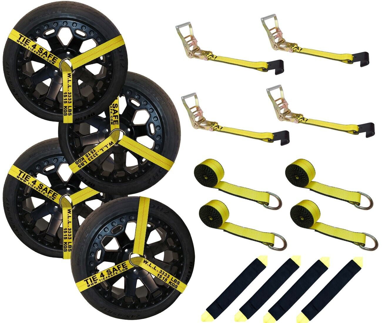 Mega Cargo Control USA 4 Pack 2" x 10' Side Mount Wheel Net Tie Down w ...