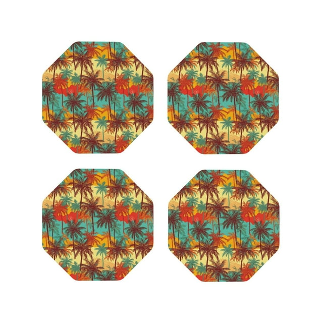Fotbe Colorful Hawaii Palms Drawing Drink Coasters Set of 4 Leather ...
