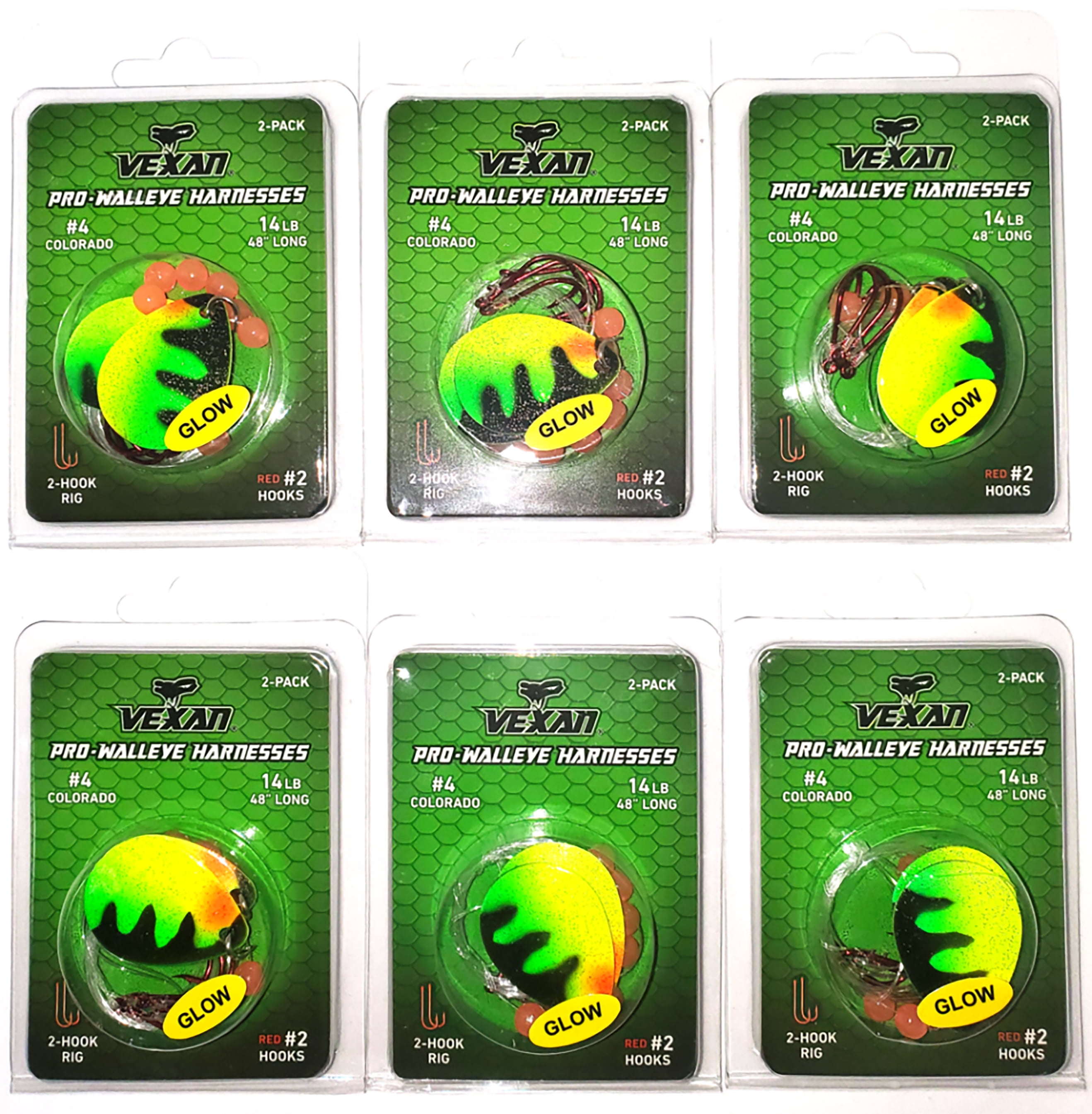 Vexan Six 2-Packs (12 Total) Glow Walleye Crawler Harnesses, Perch ...