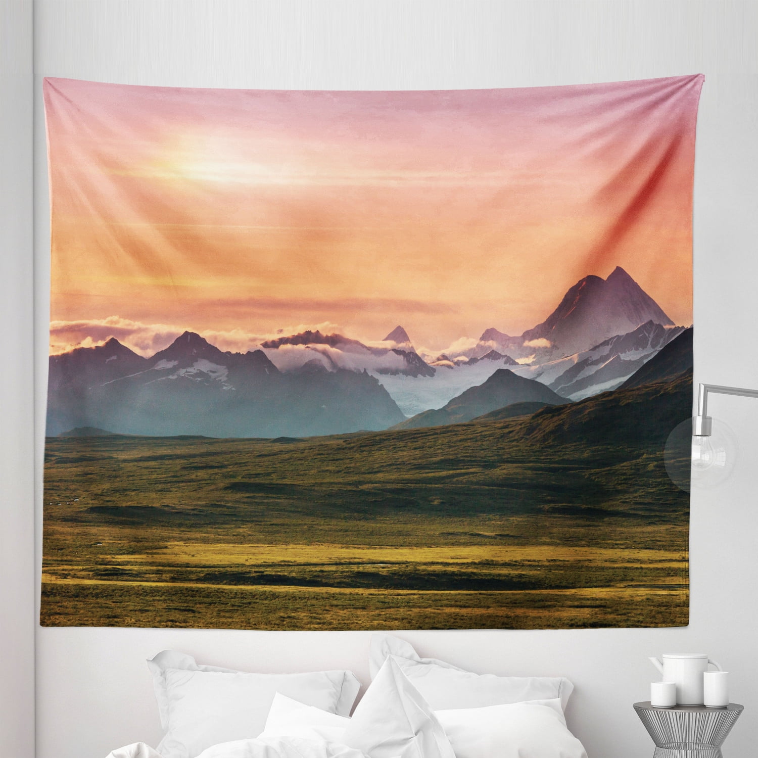 Landscape Tapestry, Panoramic Nature Themed Photo with Cloudy Mountains ...