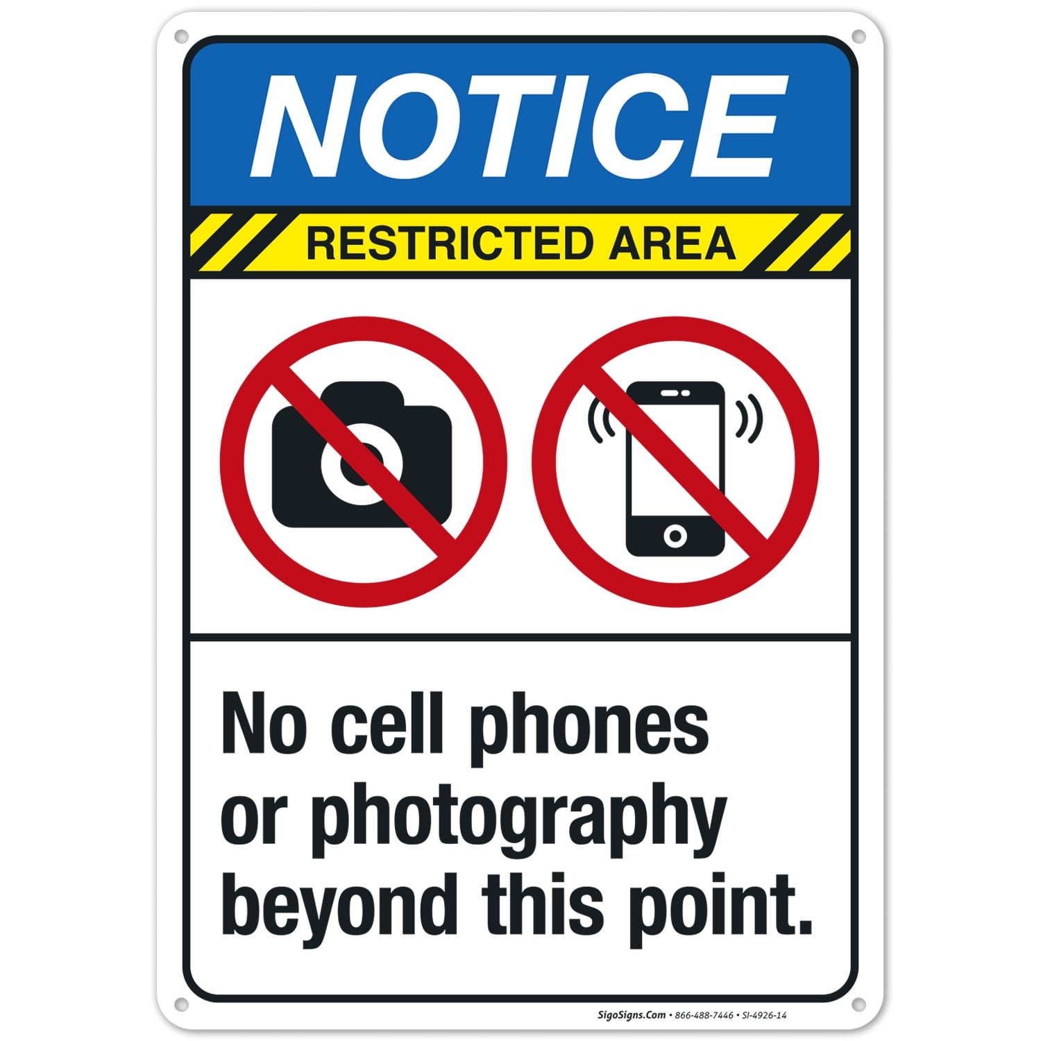 No Cell Phones Or Photography Beyond This Point Sign, ANSI Notice Sign ...