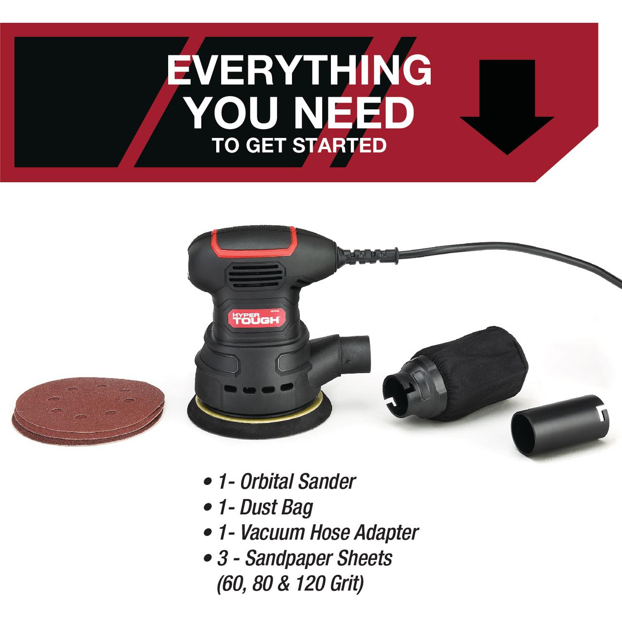 Hyper Tough Amp Corded Inch Orbital Sander With Dust Bag Vacuum Hose Hyper Tough Amp Corded Inch Orbital Sander With Dust Bag Vacuum Hose