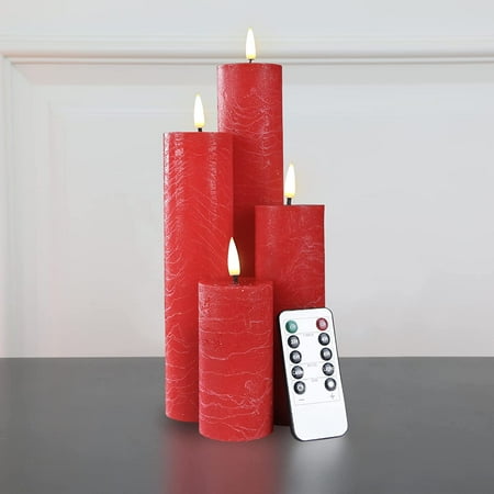 XBRW Red Flameless Pillar Candles with Remote, Flickering Slim Tall LED ...