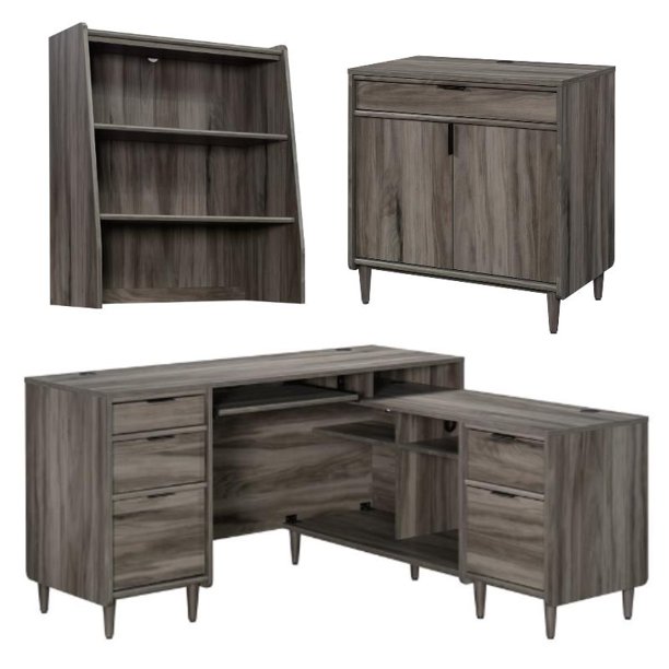 Home Square 3-Piece Set with L-Shaped Desk Base Storage Cabinet ...