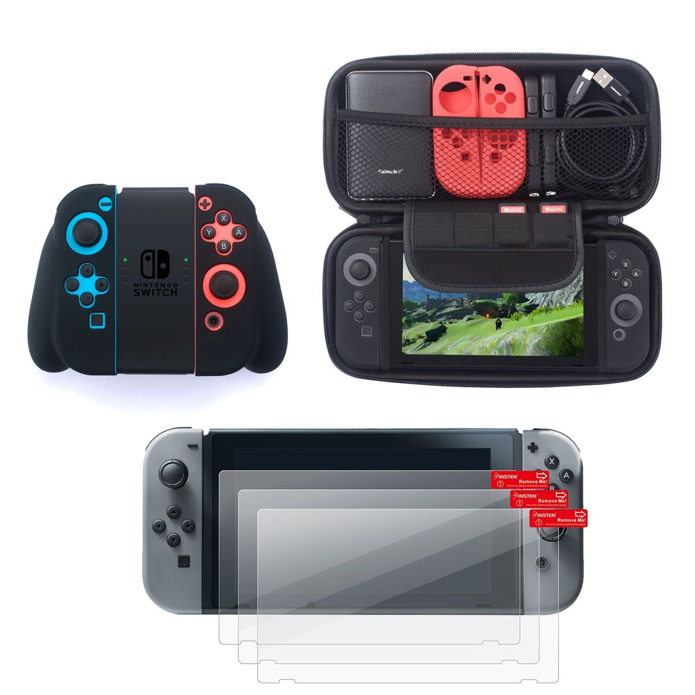 insten Joy-Con Controller Dock Grip Skin + EVA Carrying Travel Hard ...