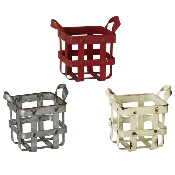 Mini Metal Storage Crate with Handle 3 assorted red, cream, galvanized ...