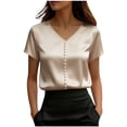 Lcziwo Satin Shirts for Women Pearls Beaded Silk Short Sleeve V Neck ...