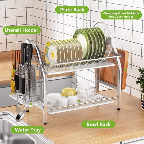 SAYFUT 2 Tier Stainless Steel Dish Display Stand Drainer Drying Rack ...