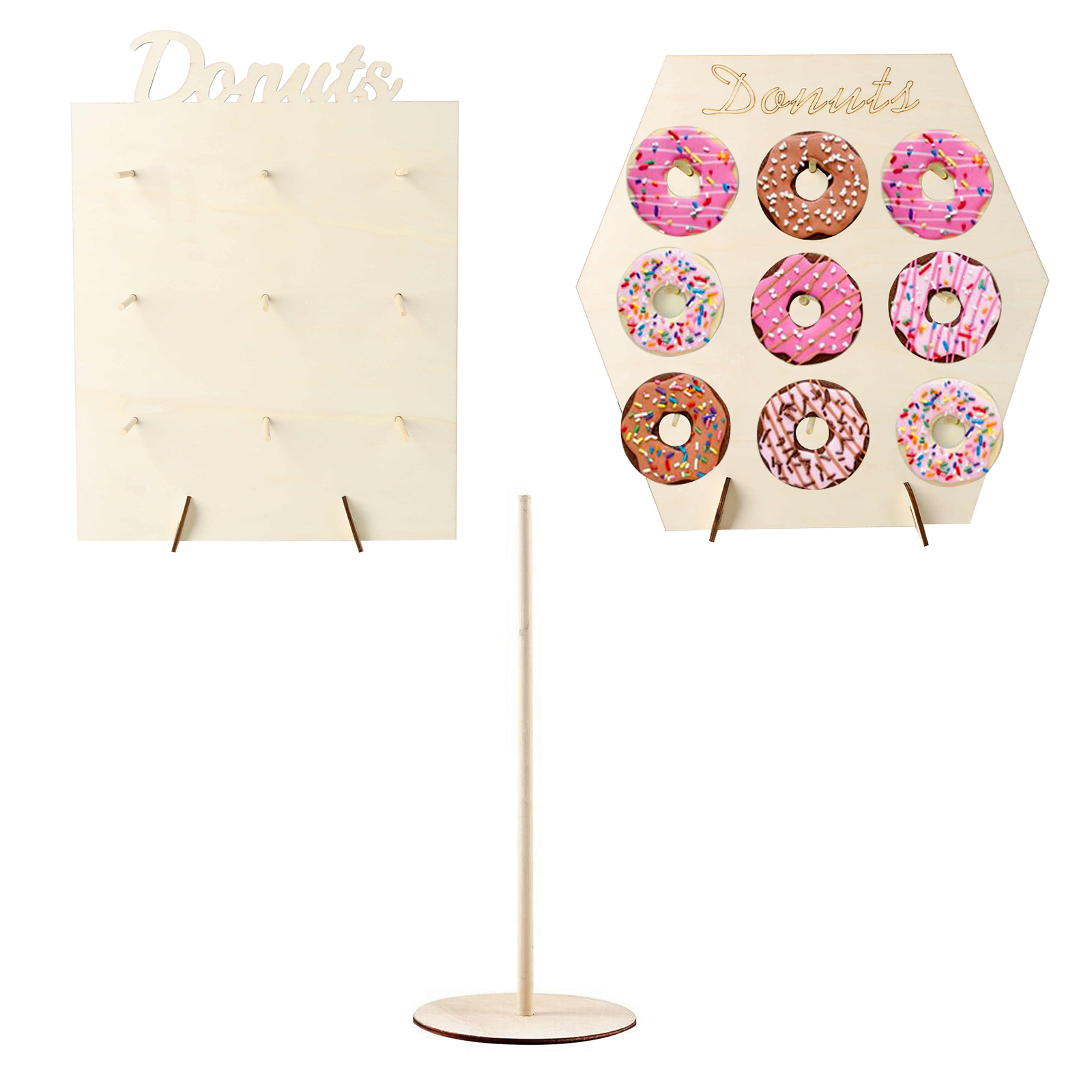 3Pcs Wooden Crafts Donut Shelves Reusable Display Doughnut Stands Cake ...