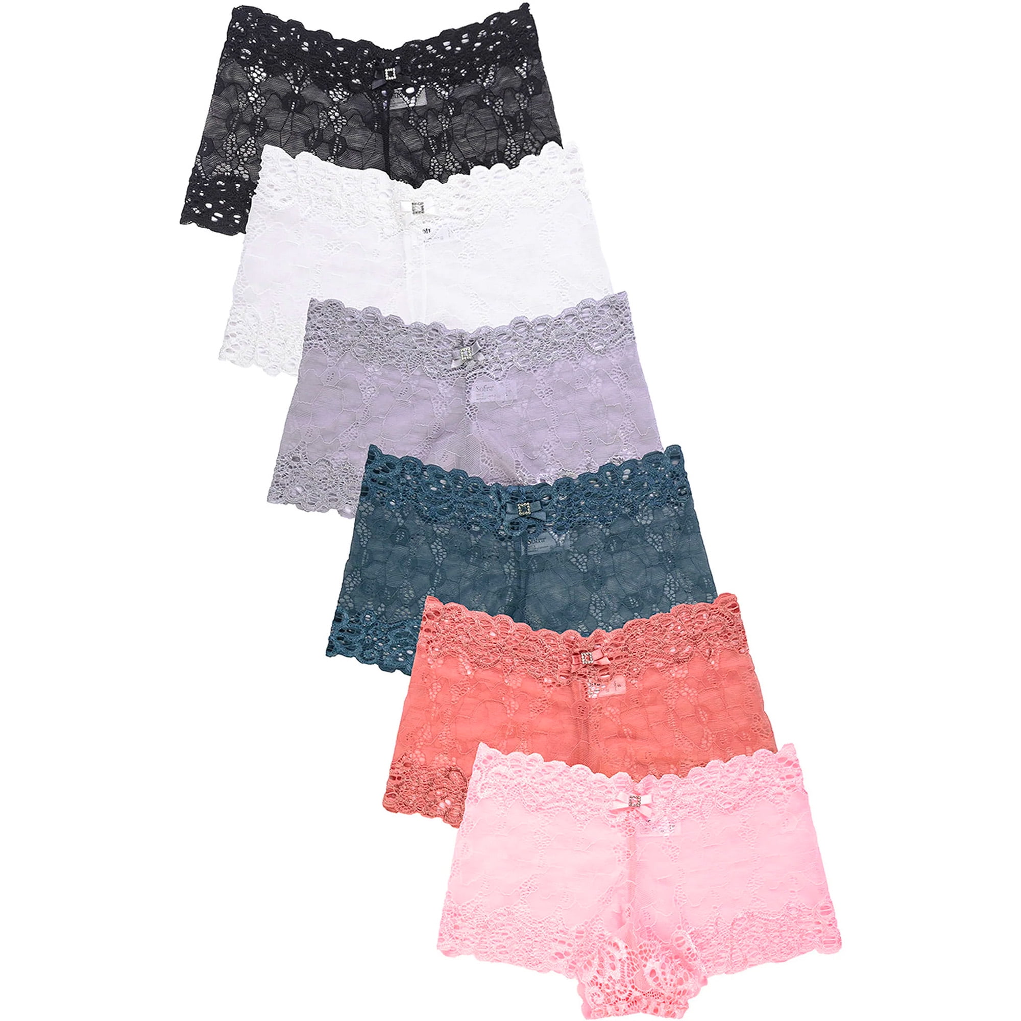 LAVRA Women's Sexy Lace Boyshort Bikini Multi Pack 6 Hipphugging ...