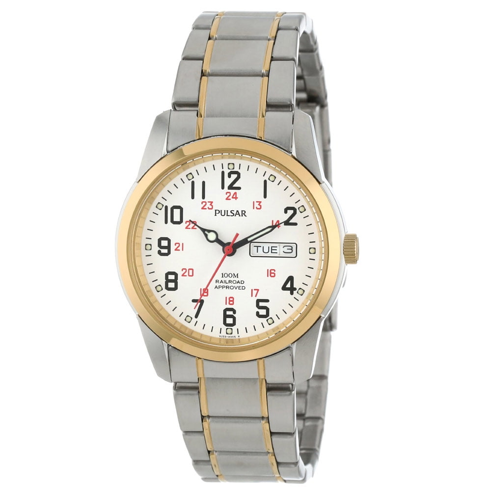 Pulsar - PJ6008 Men's Traditional Railroad Approved White Dial Two Tone ...
