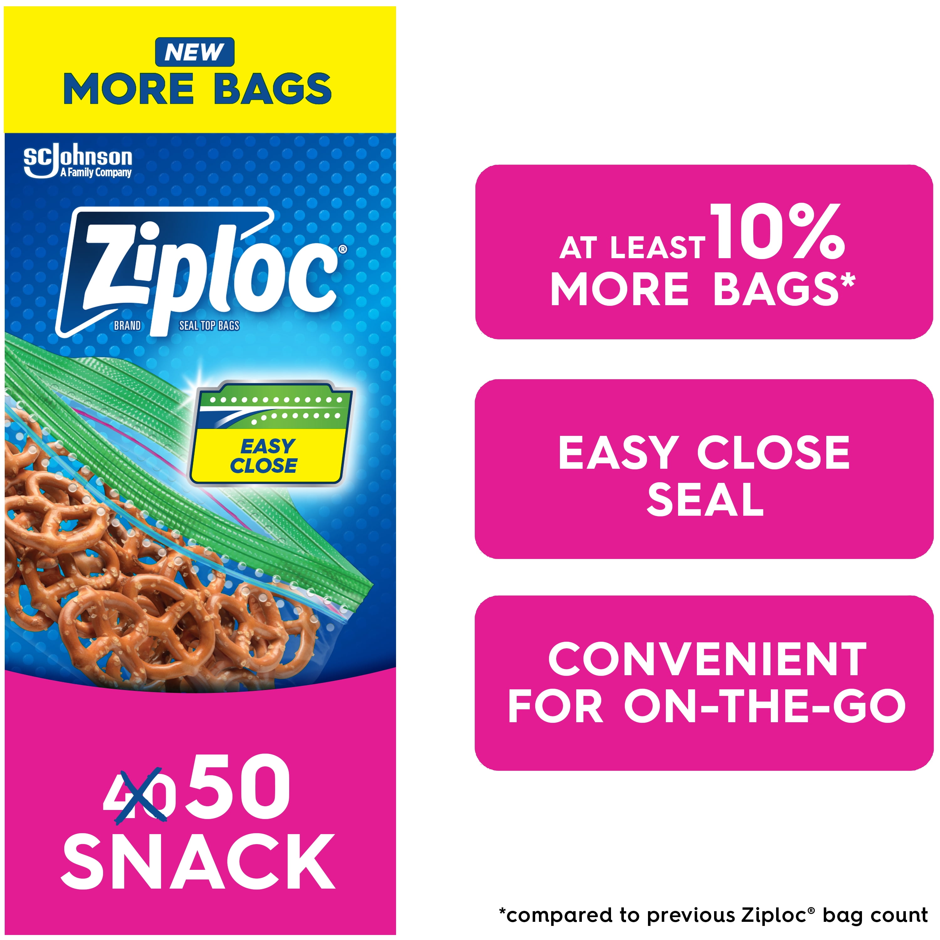 Ziploc® Snack Bags with Grip 'n Seal Technology, 50 Bags - Walmart.ca