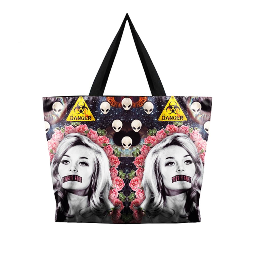 Biohazard Space Alien Woman Cosmic Cartoon Theme Canvas 18" Tote ...