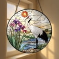 Crane Stream Wildflowers Round Window Suncatcher, Elegant Stained Glass ...