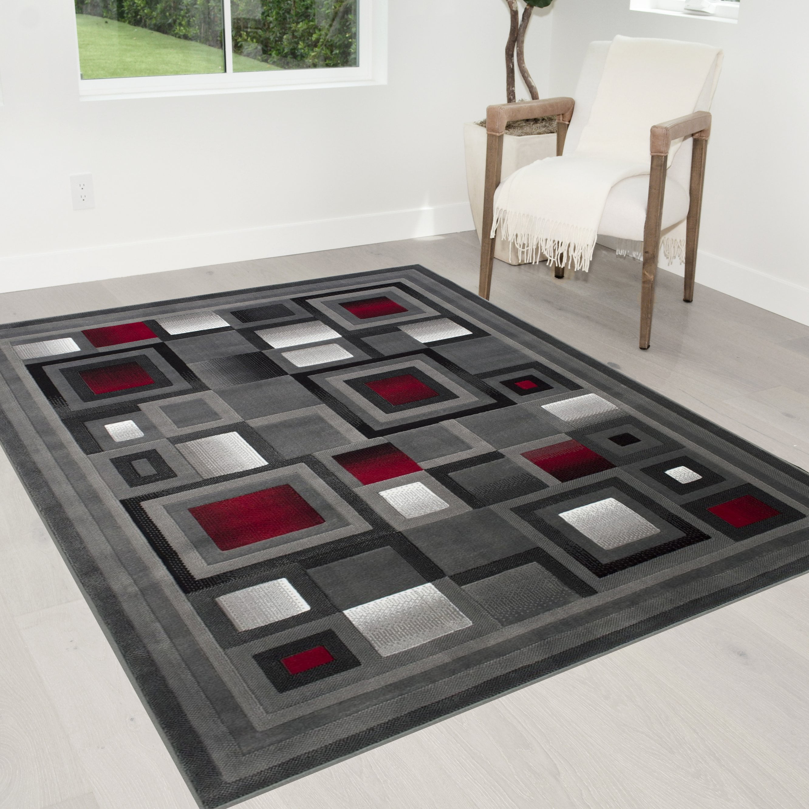 Handcraft Abstract - Lava Red/Silver/Gray Geometric Modern Squares ...