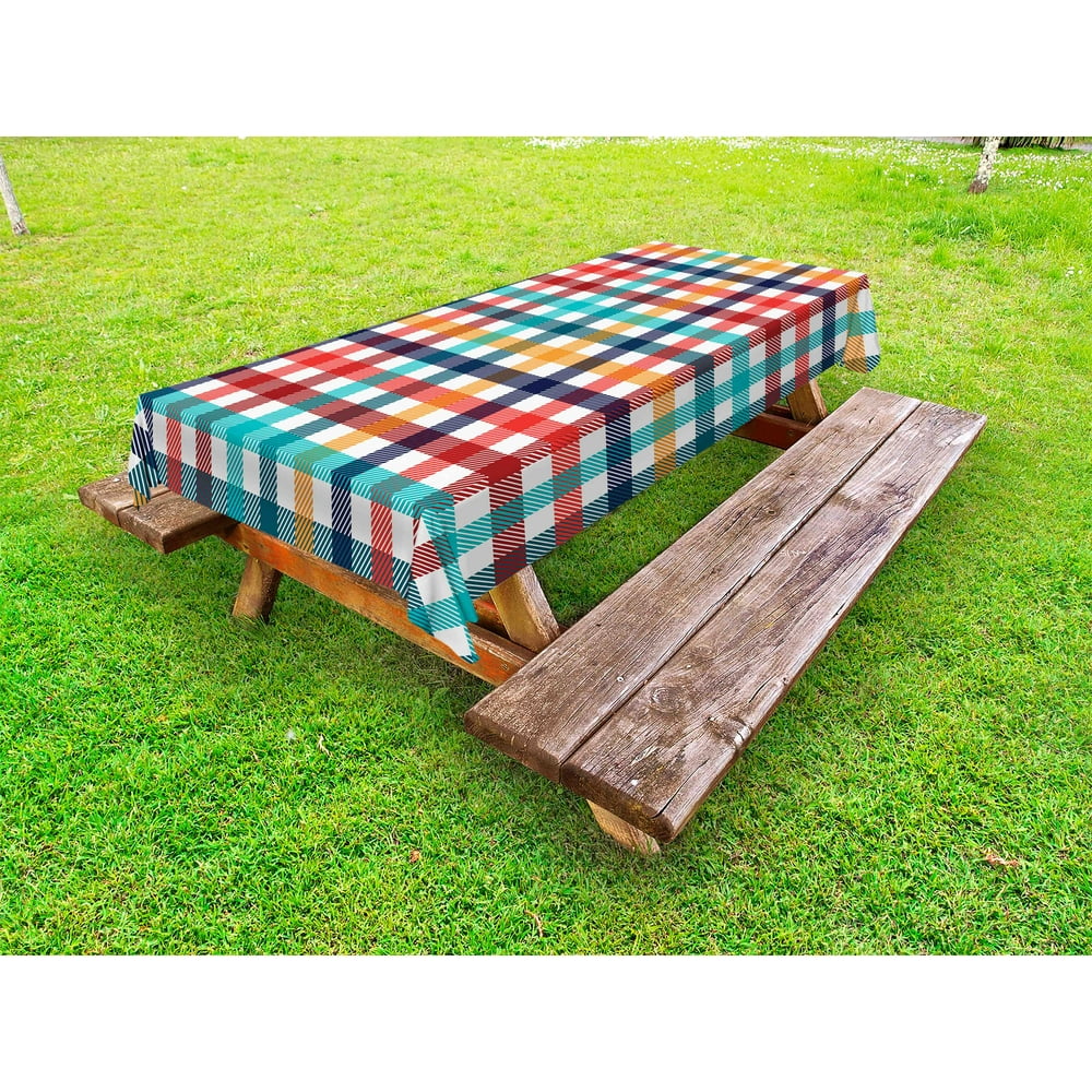Checkered Outdoor Tablecloth, Colorful Fresh Summertime Pattern Design ...