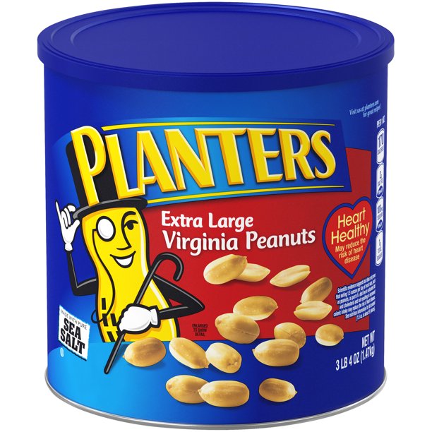 Planters Extra Large Virginia Peanuts with Sea Salt, 3.25 oz Canister ...
