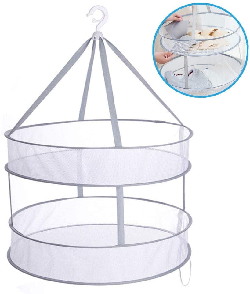 Mesh Clothes Hanging Dryer, Double-Layer Foldable Sweater Drying Basket ...