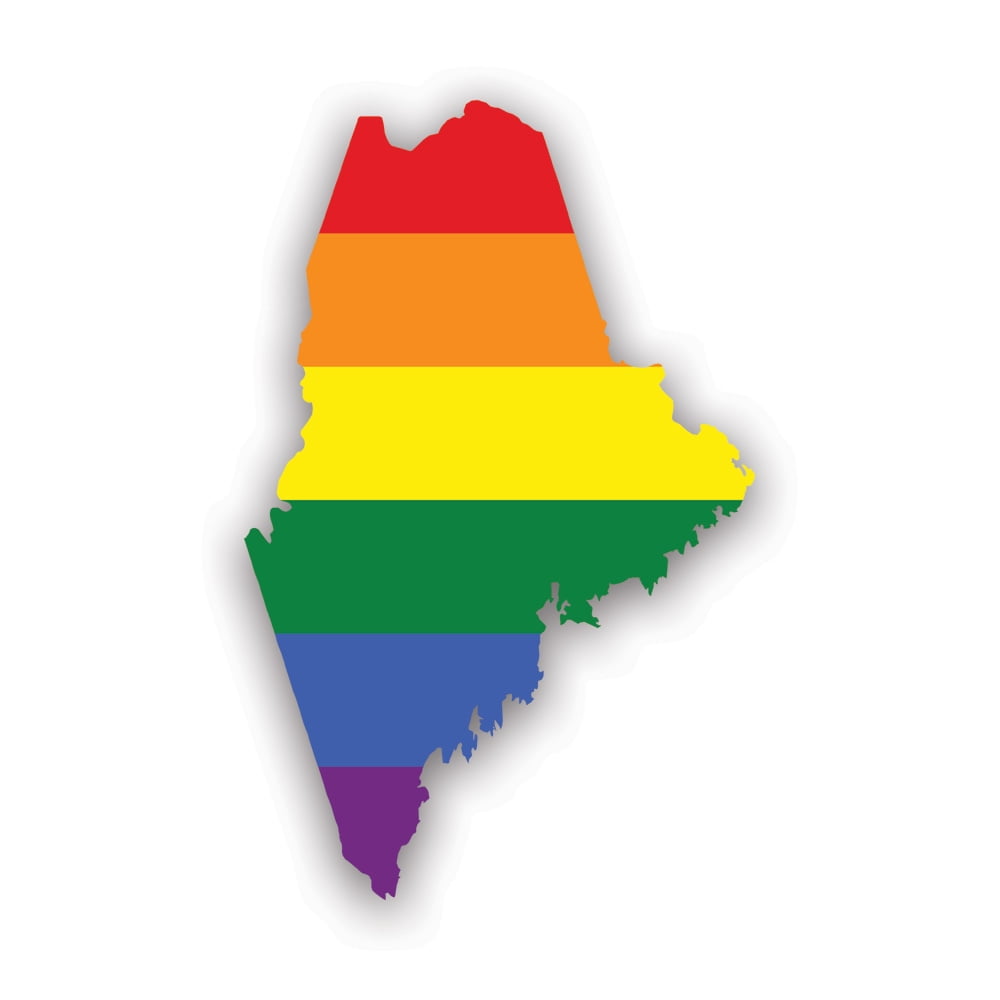 Maine State Shaped Gay Pride Rainbow Flag Sticker Decal Self Adhesive