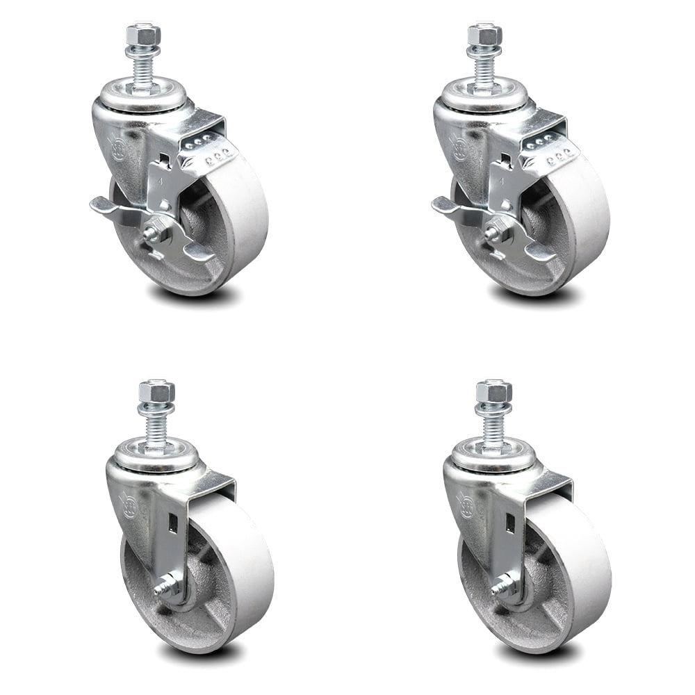 Semi Steel Cast Iron Swivel Threaded Stem Caster Set of 4 - 4" x 1.25 ...