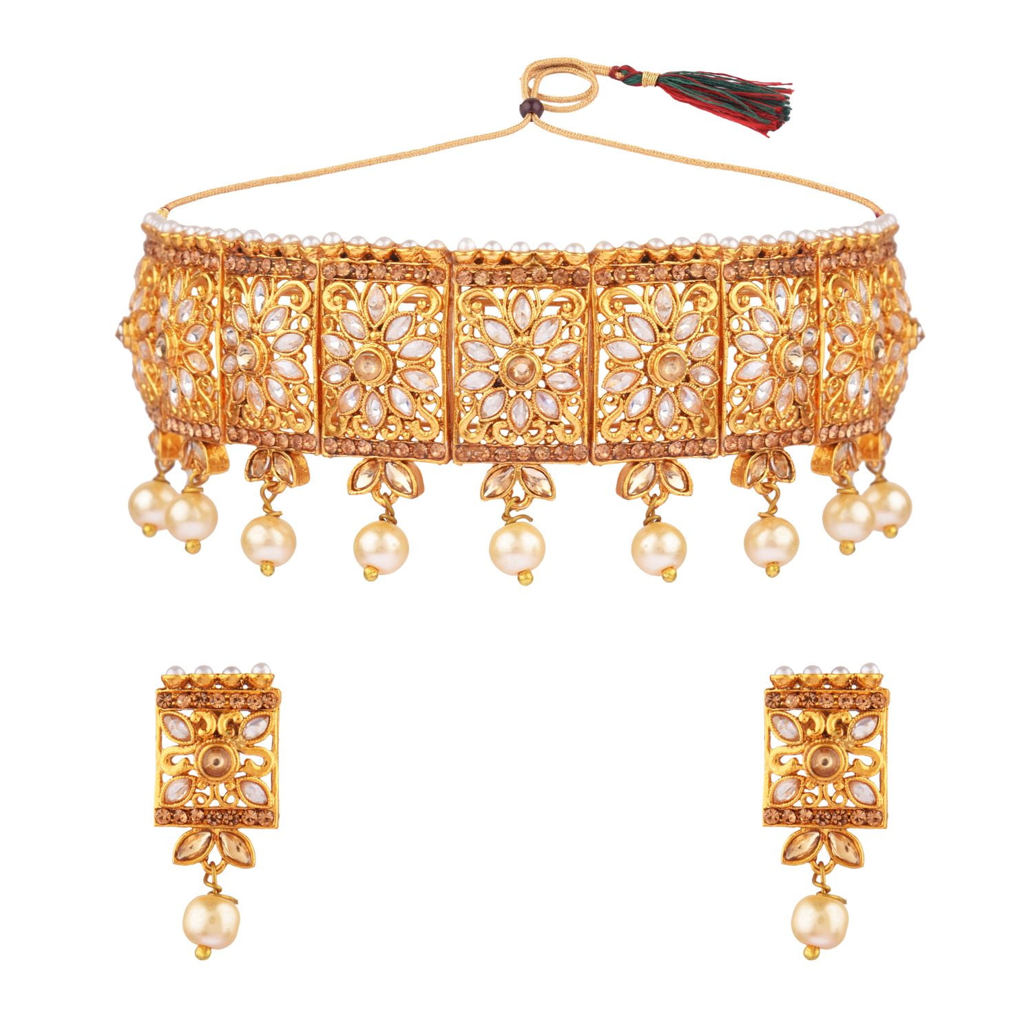 Efulgenz White Indian Antique Ethnic Jewelry Set Kundan White Crystal ...