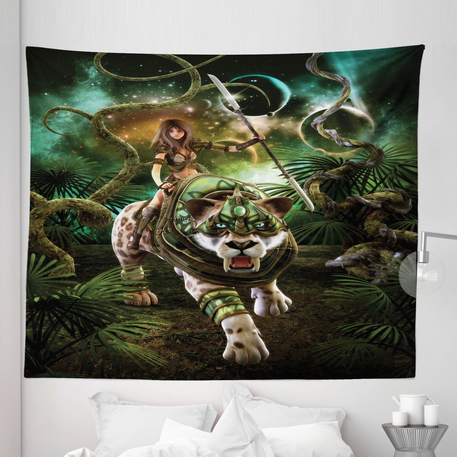 Fantasy Tapestry, Graphics of Fantasy Scene with Girl and Saber-tooth ...